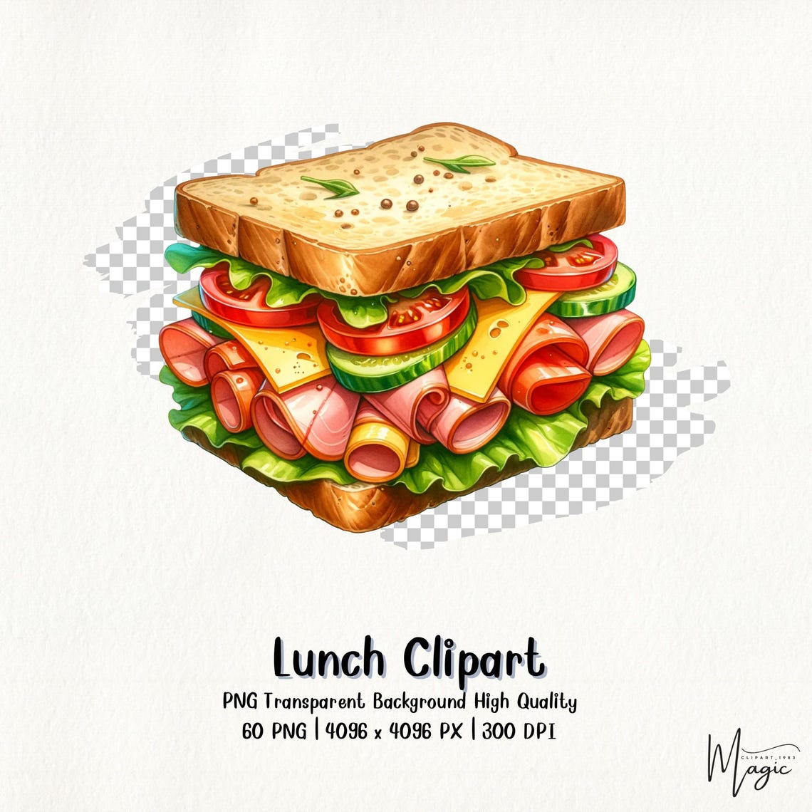 Lunch Foods Watercolor Clipart, Yummy Lunch Clipart, Cute Food Clipart ...