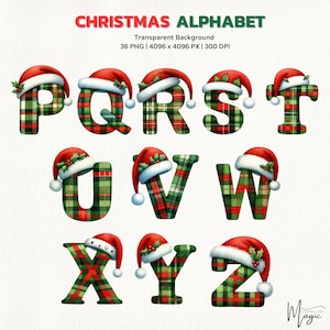 Christmas Plaid Alphabet Watercolor Clipart, Plaid Alphabet and Number ...