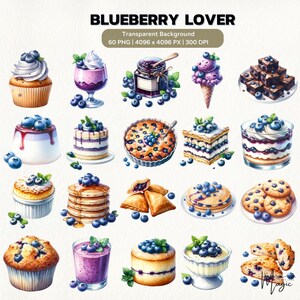 Blueberry Watercolor Clipart, Blueberry Lover PNG, Blueberry Dessert ...