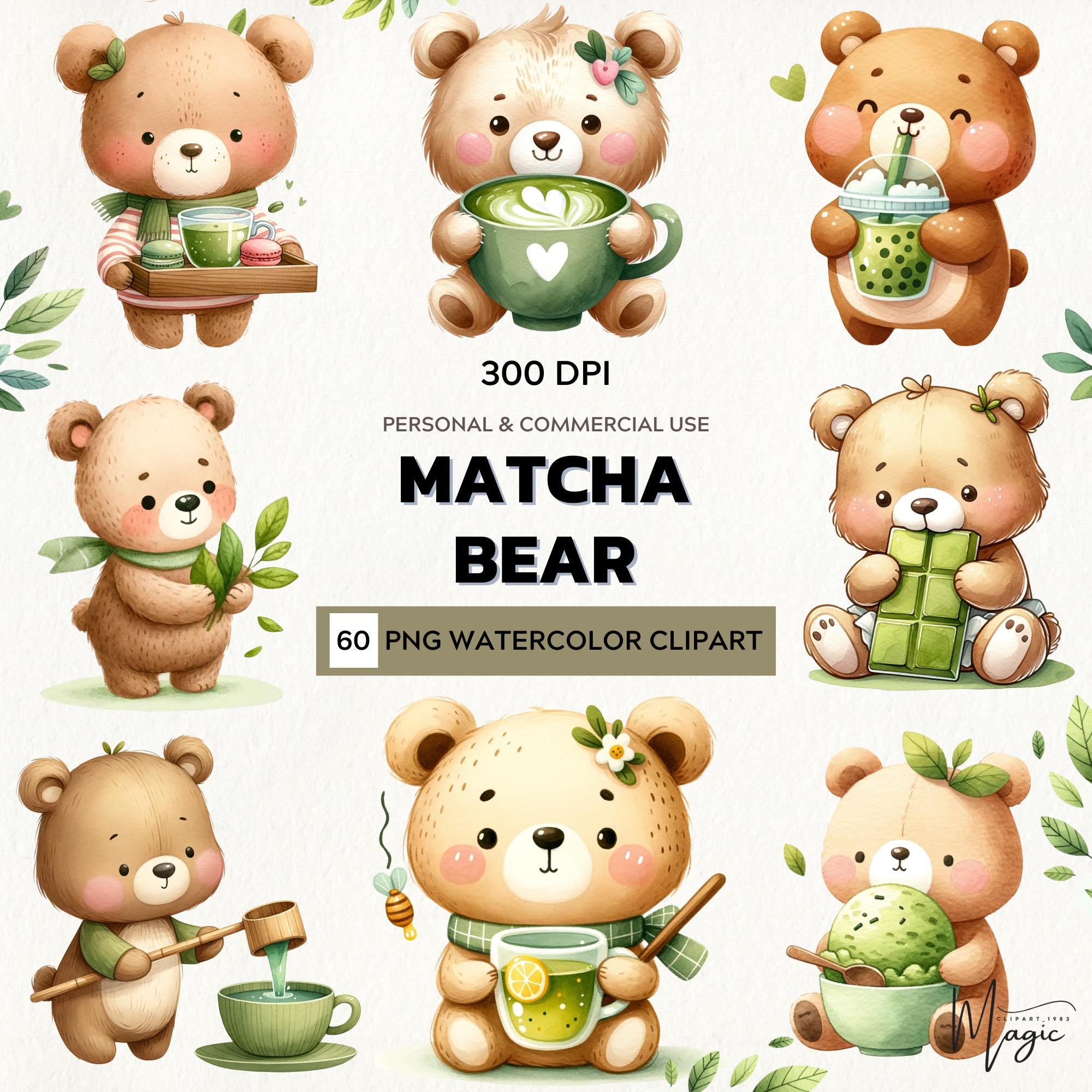 Calm & Cozy – Watercolor Clipart Set of Matcha Bears - Etsy