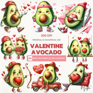 Playful Love – Watercolor Clipart Set of Cute Valentine Avocados - Etsy