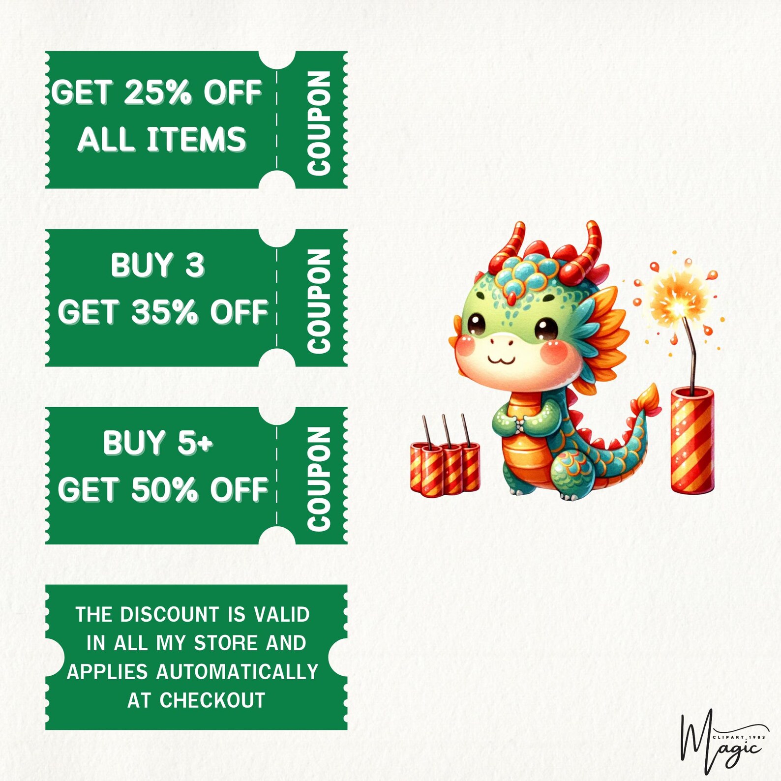 Prosperous Joy – Watercolor Clipart Set of Cute Chinese Dragons - Etsy