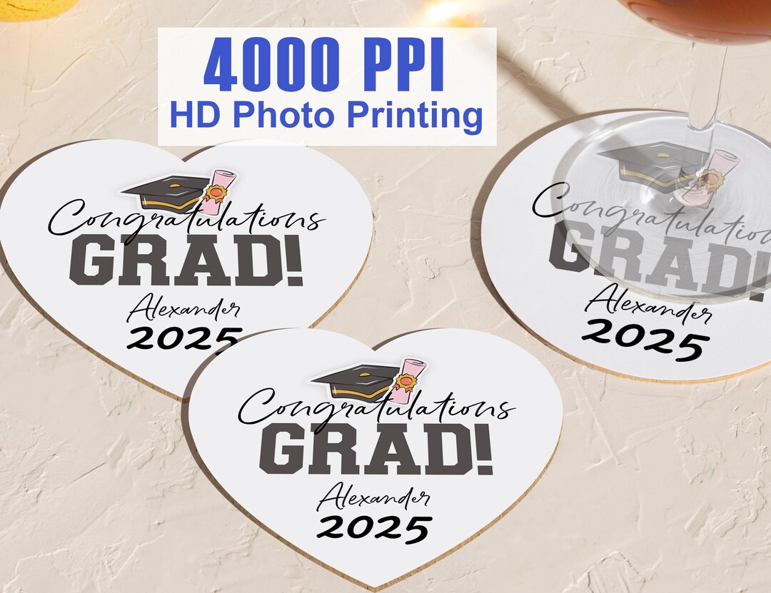 Custom Name Coaster, 2025 Graduation Hat Drinks Coasters, Unique Gift ...