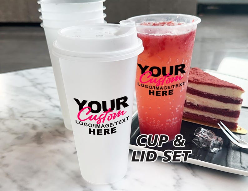 Custom Business Frosted Cups & Lids Set, Company Logo Corporate Event ...
