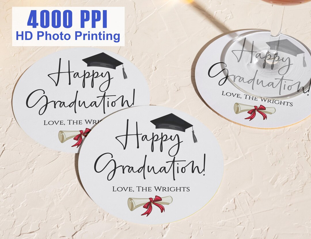 2025 Graduation Hat Drink Coasters, Grad Cap Coasters, Happy Graduation ...