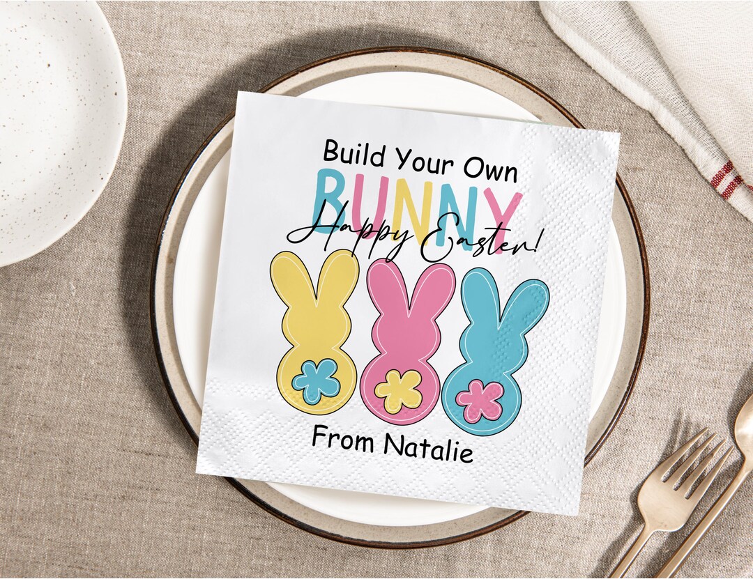 Spring Easter Paper Napkins, Personalized Easter Napkins, Custom Bunny ...