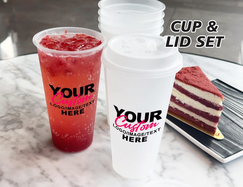 Custom Business Frosted Cups & Lids Set, Company Logo Corporate Event ...