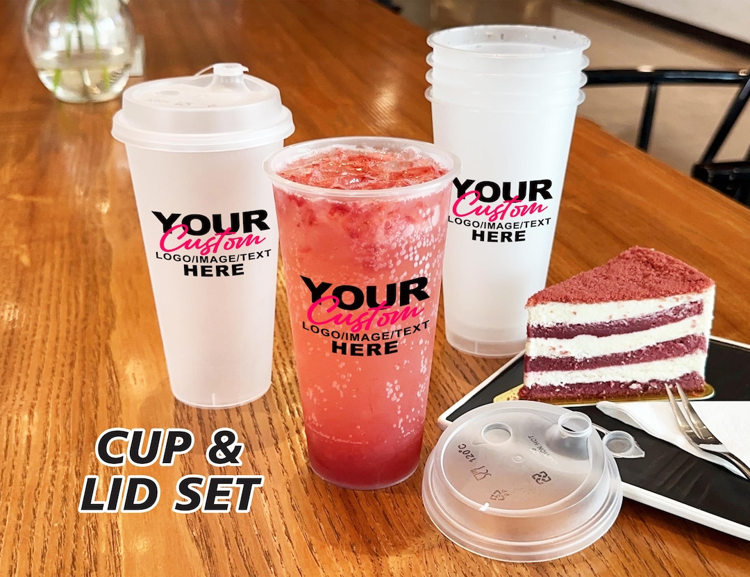 Custom Business Frosted Cups & Lids Set, Company Logo Corporate Event ...