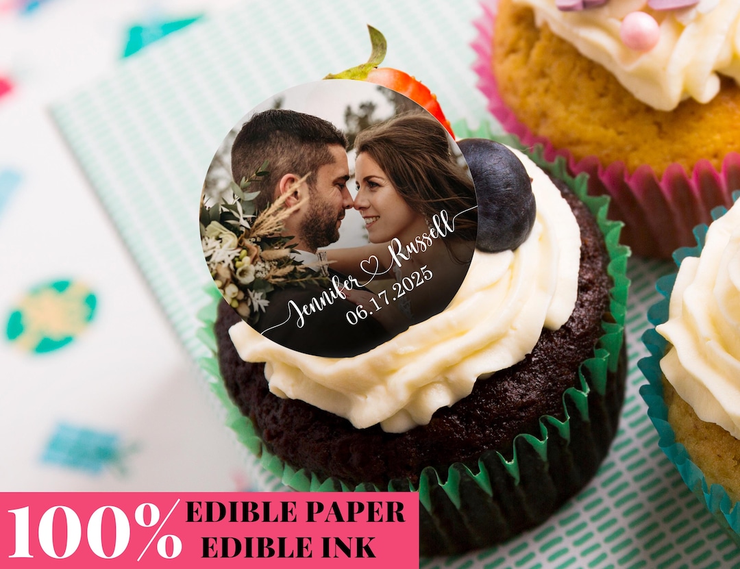 Custom Edible Wedding Cupcake Toppers With Photo/edible Cocktail Topper ...