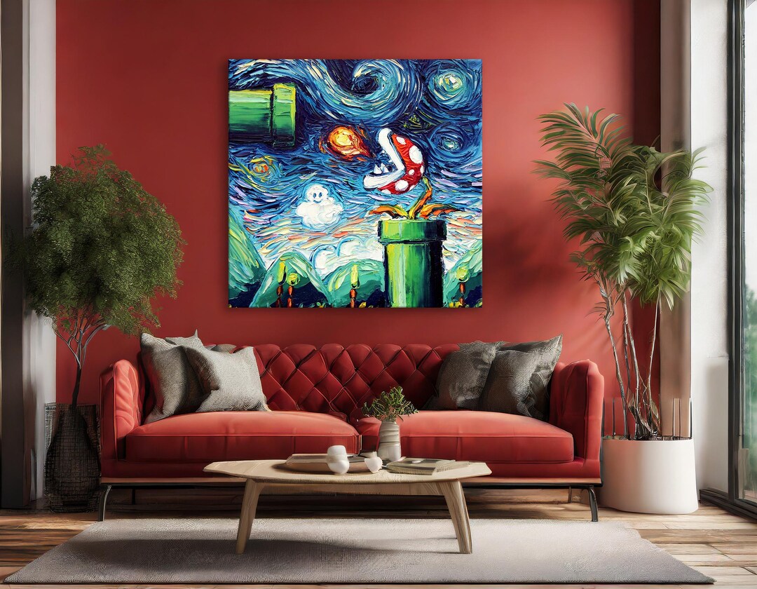 Van Gogh Mario Canvas Art, Starry Night Printed, Mario World Wall Art ...
