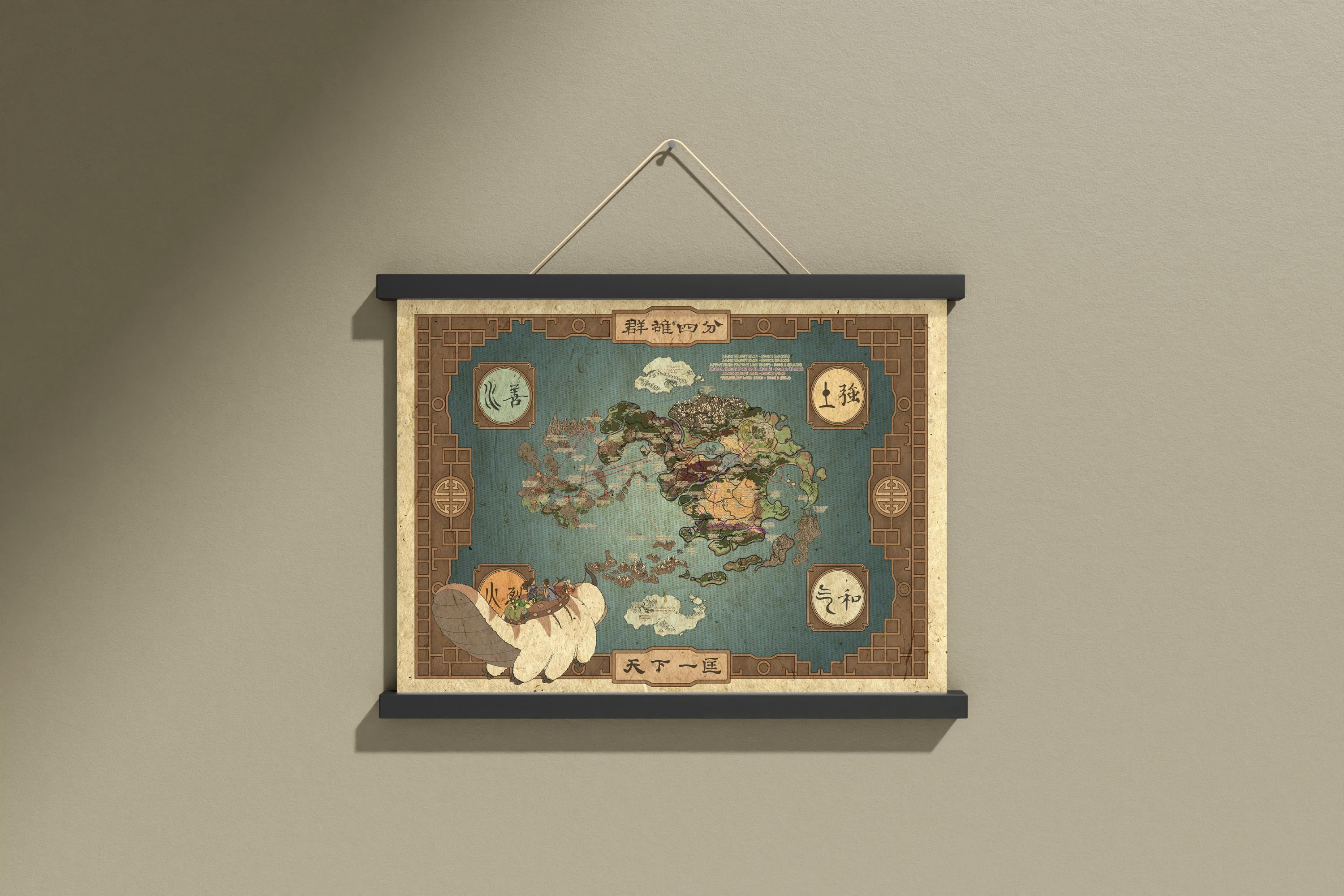 Avatar Air-bender World Map Wooden Canvas Banner | Poster Print Decor ...