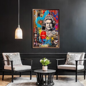 Banksy-inspired Queen Elizabeth II Pop Art Canvas, Bold Street Graffiti ...