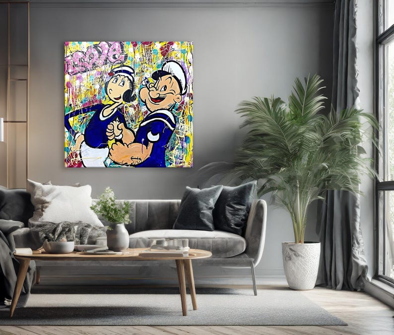 Popeye Pop Art Canvas, Trendy Cartoon Wall Decor, Luxury Print for Home ...