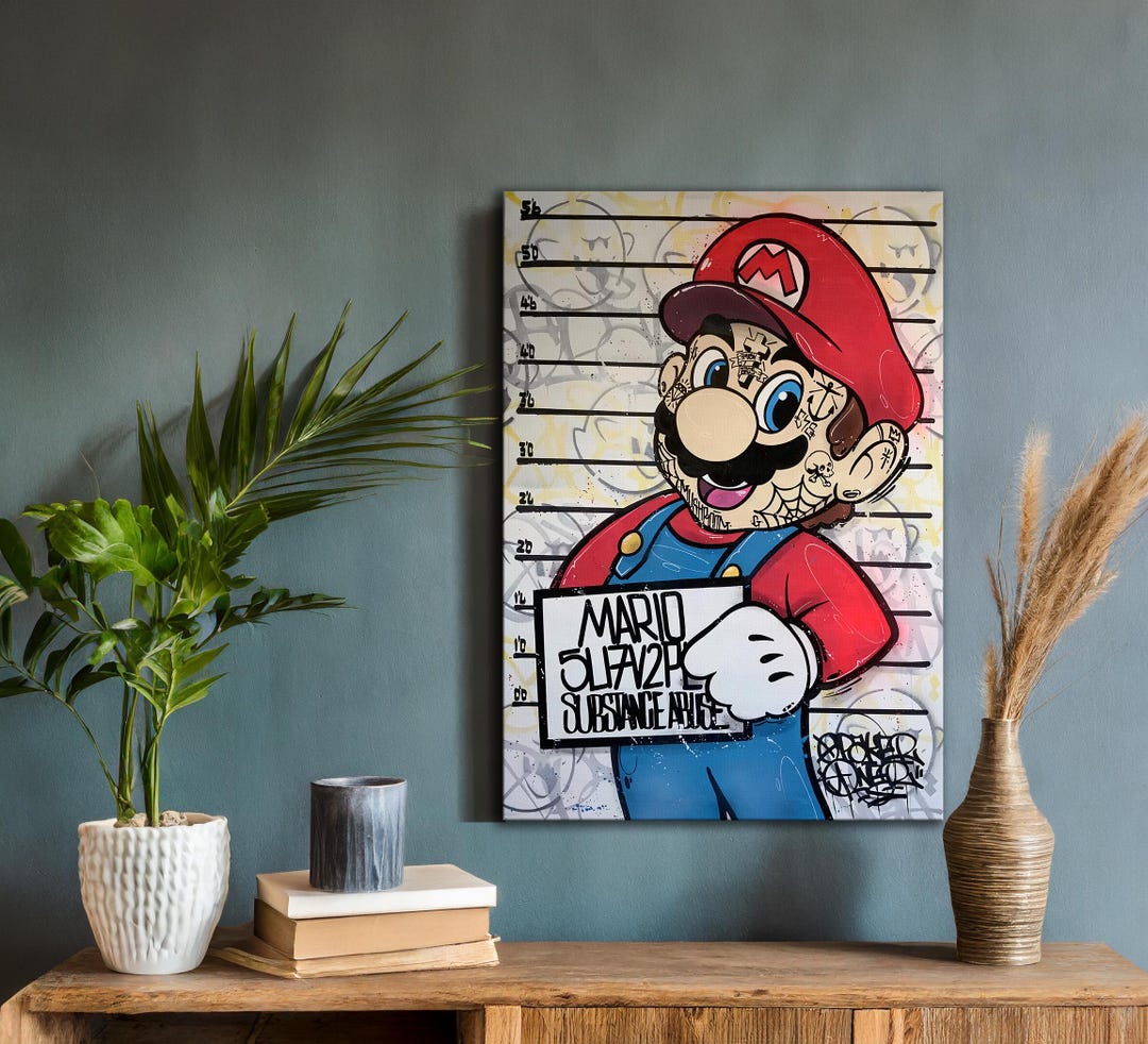 Banksy Guilty Mario Canvas | Graffiti Pop Art Wall Decor | Unique ...