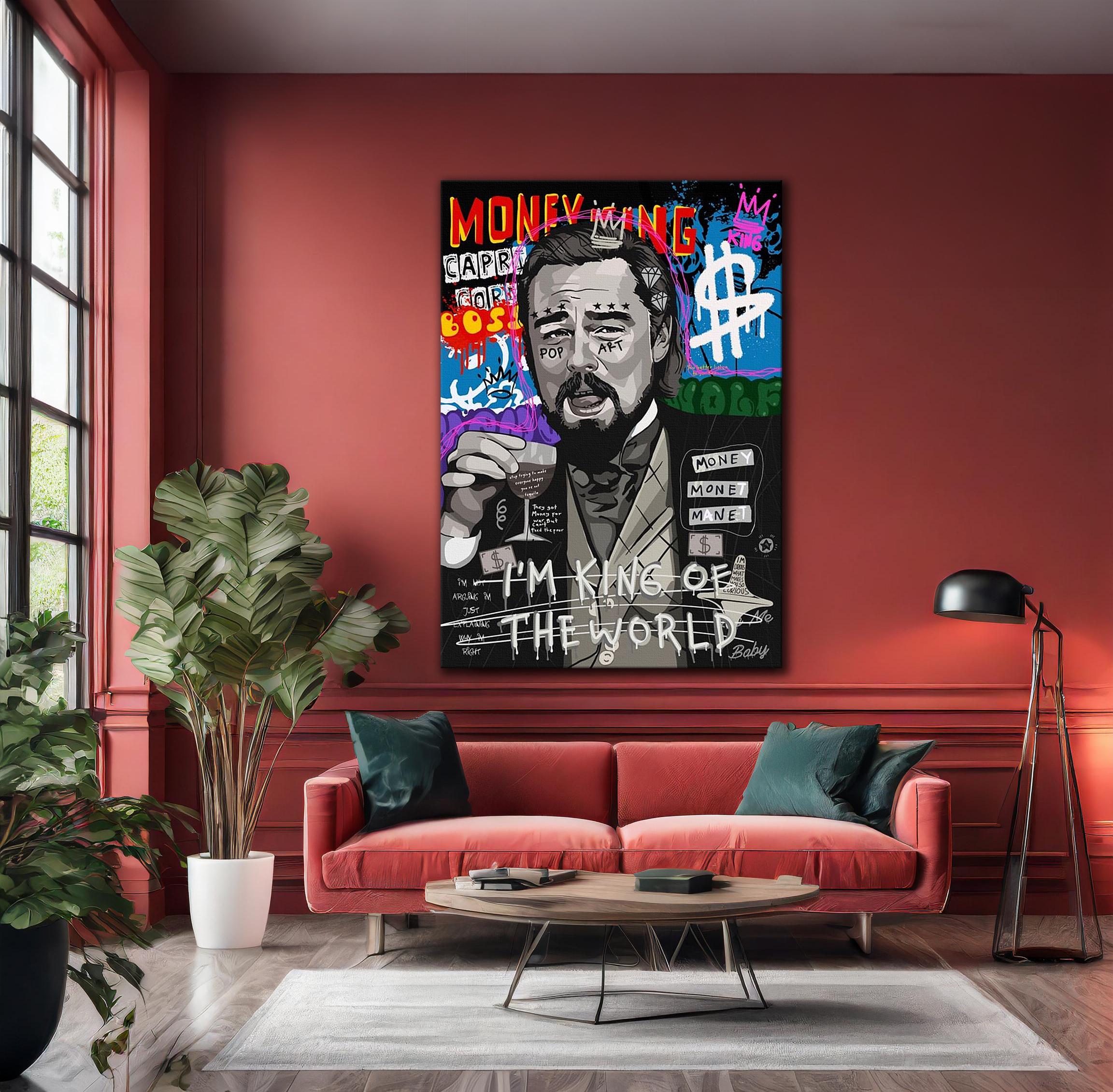 Money King Leonardo Dicaprio Graffiti Pop Art Canvas, Modern Street Art ...
