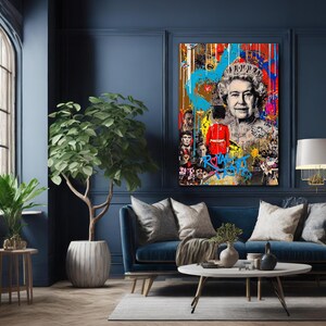 Banksy-inspired Queen Elizabeth II Pop Art Canvas, Bold Street Graffiti ...