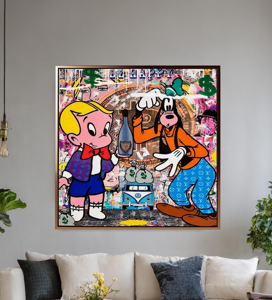 Richie Rich and Goofy Pop Art Canvas Wall Art – Colorful Cartoon Icons ...