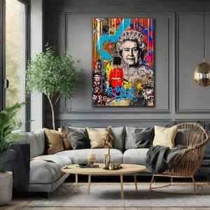 Banksy-inspired Queen Elizabeth II Pop Art Canvas, Bold Street Graffiti ...