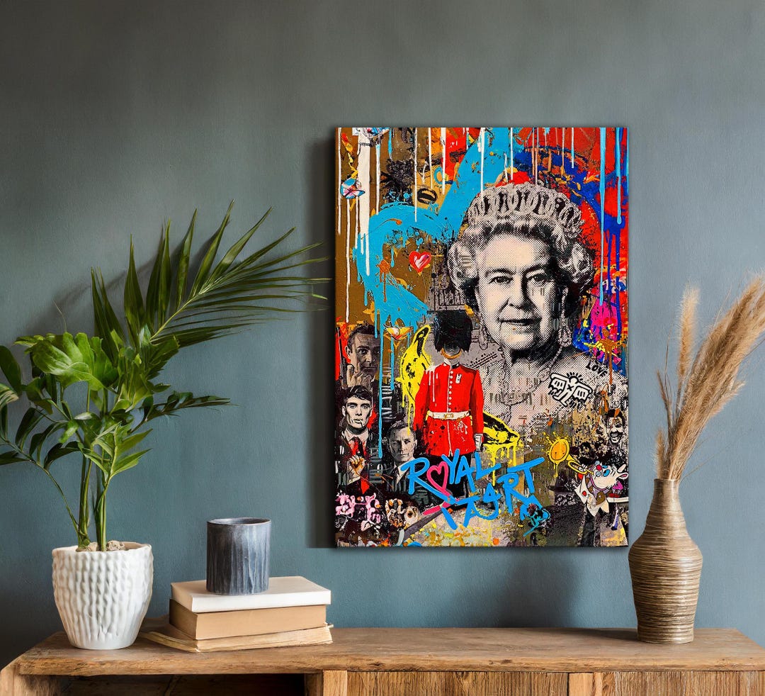 Banksy-inspired Queen Elizabeth II Pop Art Canvas, Bold Street Graffiti ...