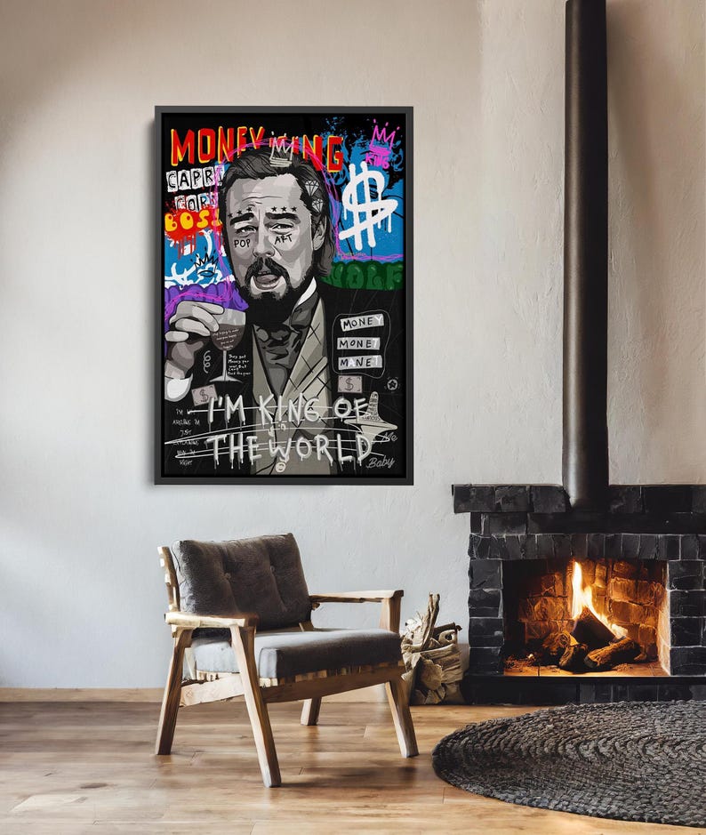 Money King Leonardo Dicaprio Graffiti Pop Art Canvas, Modern Street Art ...