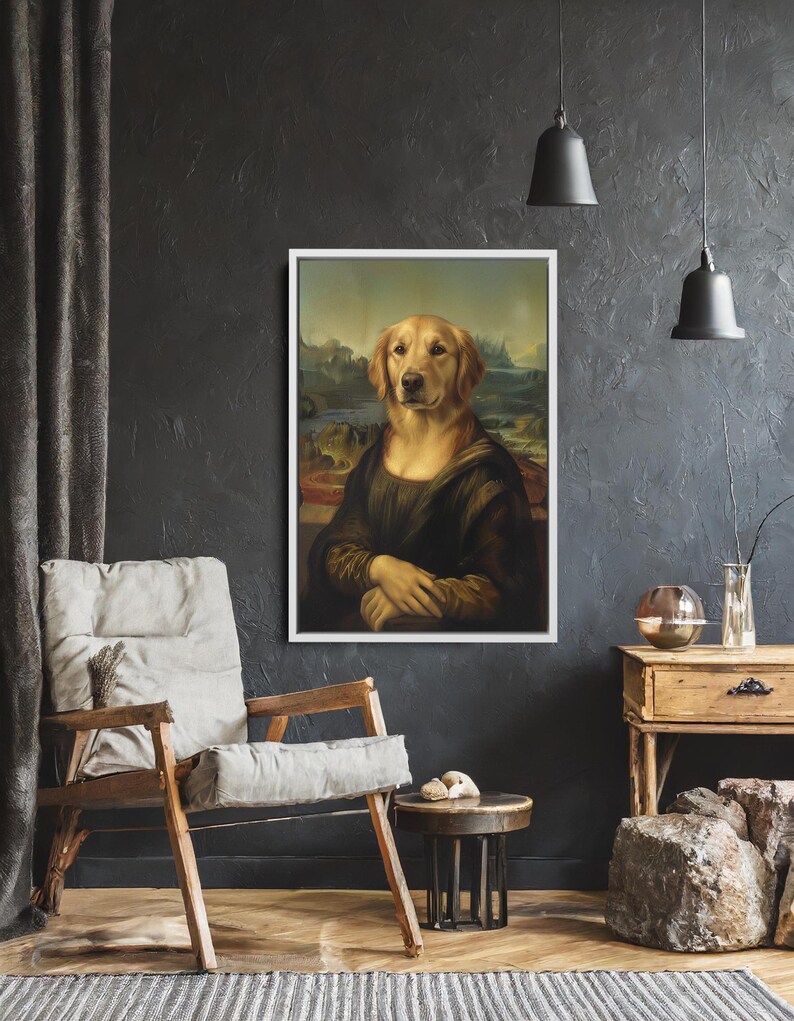 Funny Golden Retriever Mona Lisa Canvas, Altered Art Da Vinci Parody ...