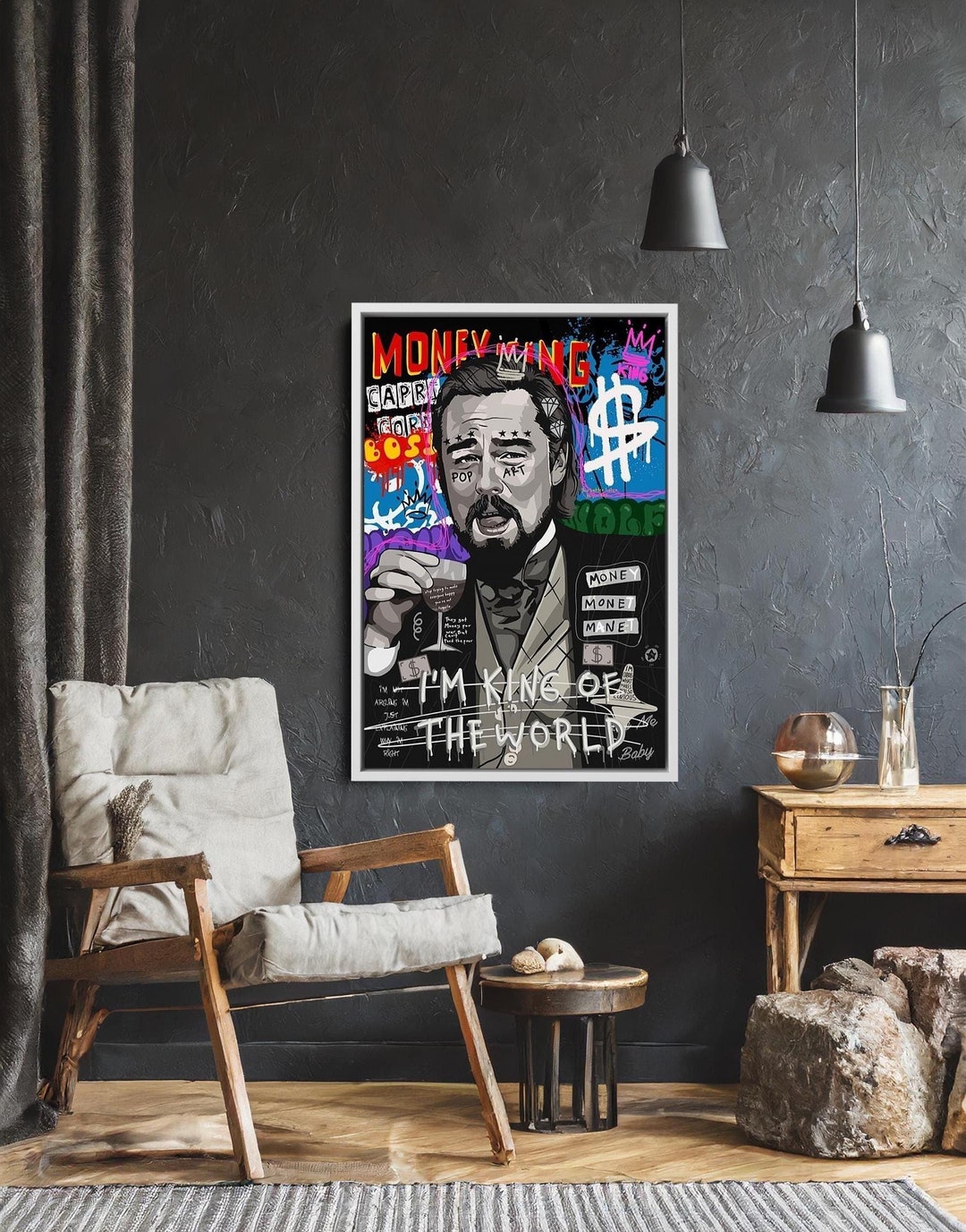 Money King Leonardo Dicaprio Graffiti Pop Art Canvas, Modern Street Art ...