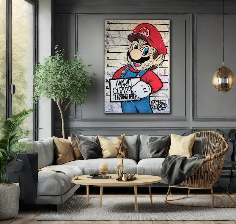 Banksy Guilty Mario Canvas | Graffiti Pop Art Wall Decor | Unique ...