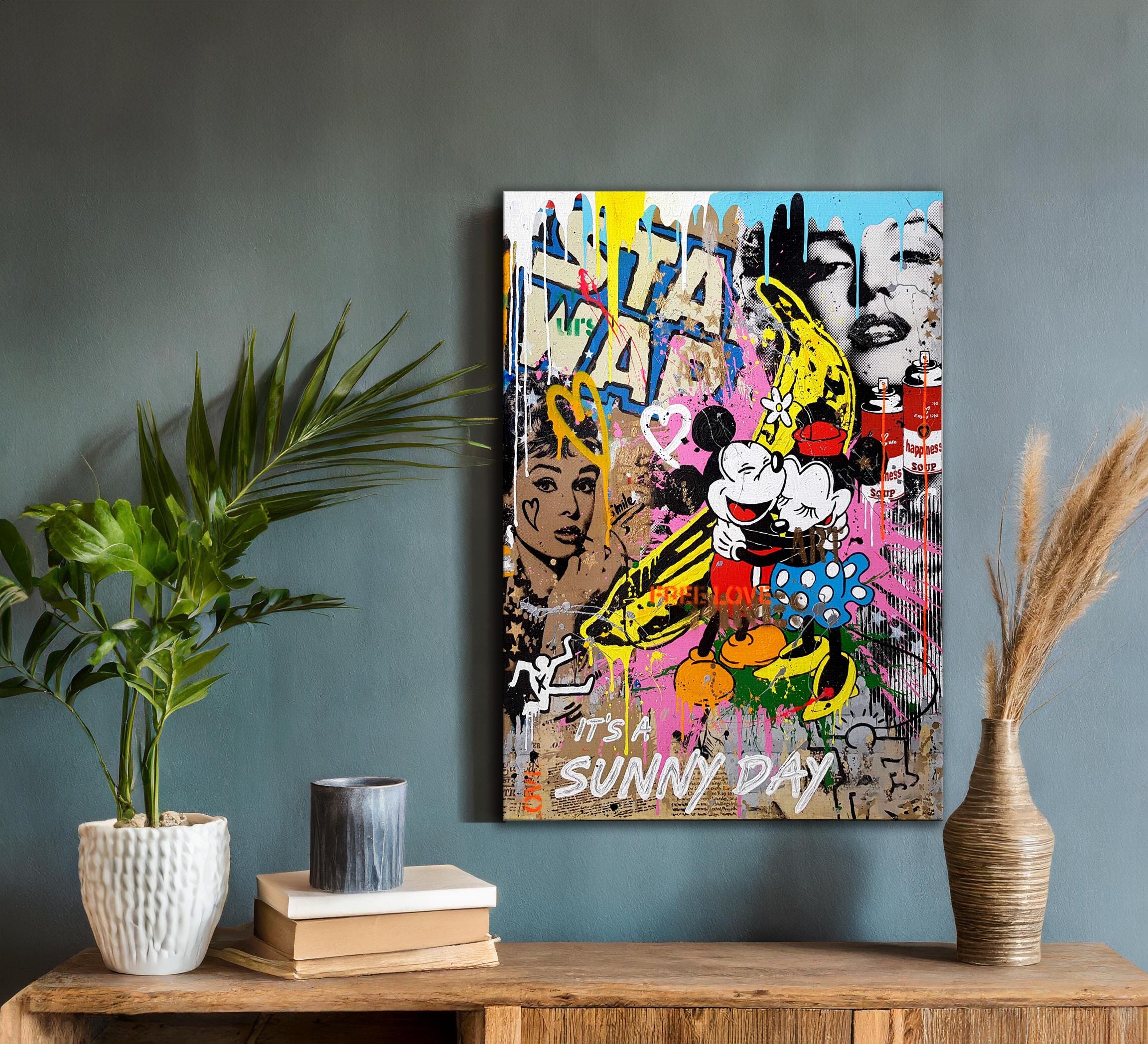 Mickey and Minnie Mouse Banana Pop Art Canvas, Fun Graffiti Decor ...