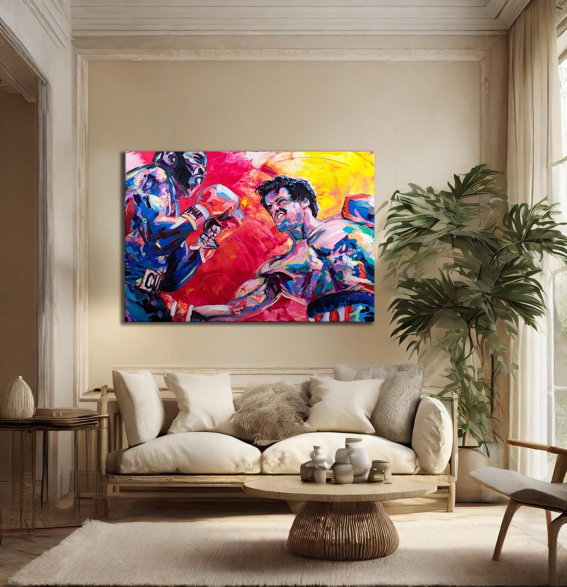 Rocky Balboa Vs Clubber Lang Canvas, Leroy Neiman Art, Colorful Rocky ...