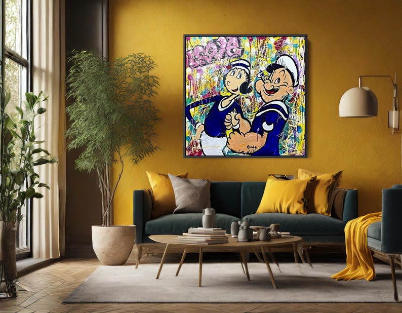Popeye Pop Art Canvas, Trendy Cartoon Wall Decor, Luxury Print for Home ...
