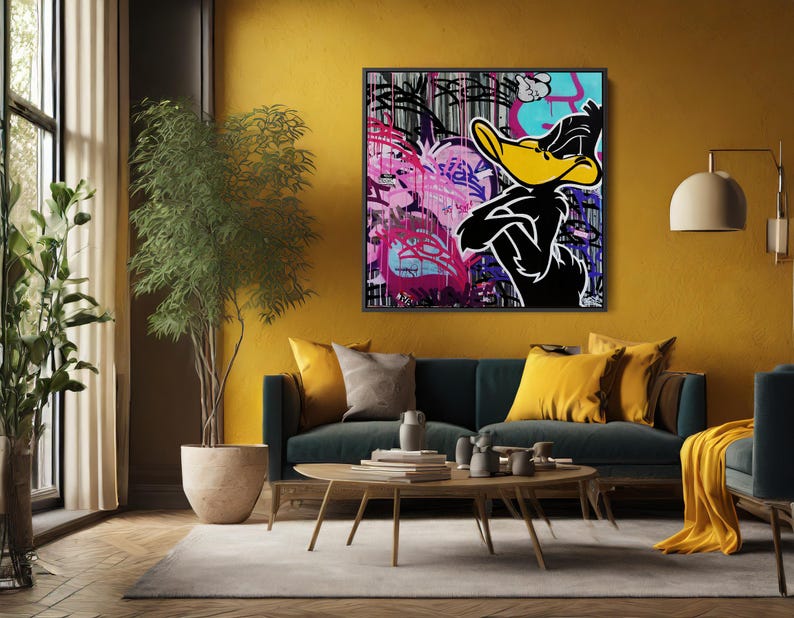 Luxury Daffy Duck Pop Art Painting, Unique Canvas Print for Home, Ideal ...