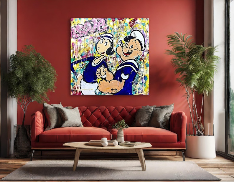 Popeye Pop Art Canvas, Trendy Cartoon Wall Decor, Luxury Print for Home ...