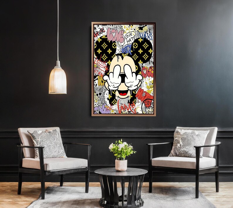 Funny Mickey Mouse Canvas Art | Banksy Graffiti Print | Stylish Luxury ...