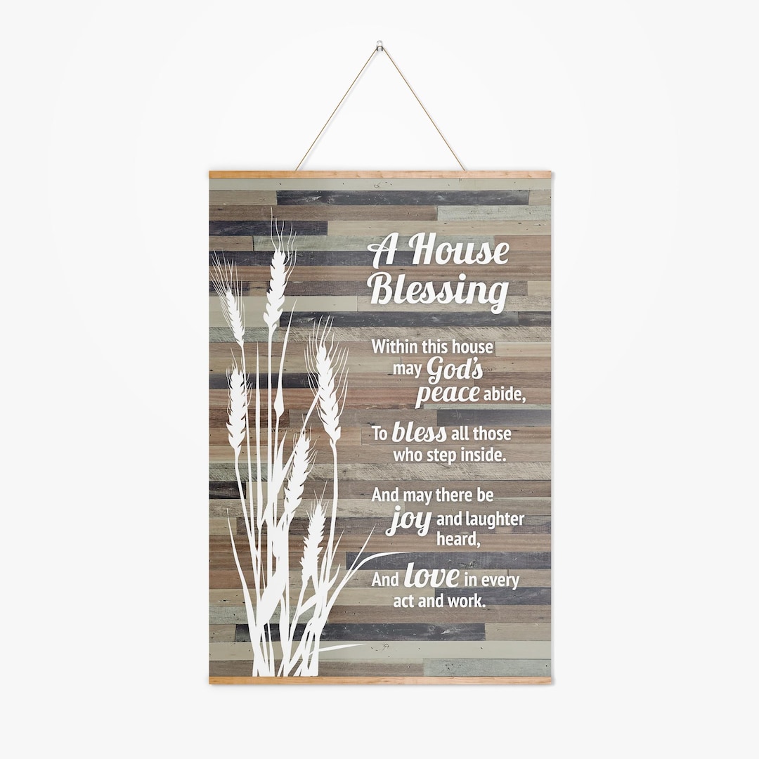A House Blessing Wooden Hanging Banner Canvas, Rustic Wooden Wheat ...