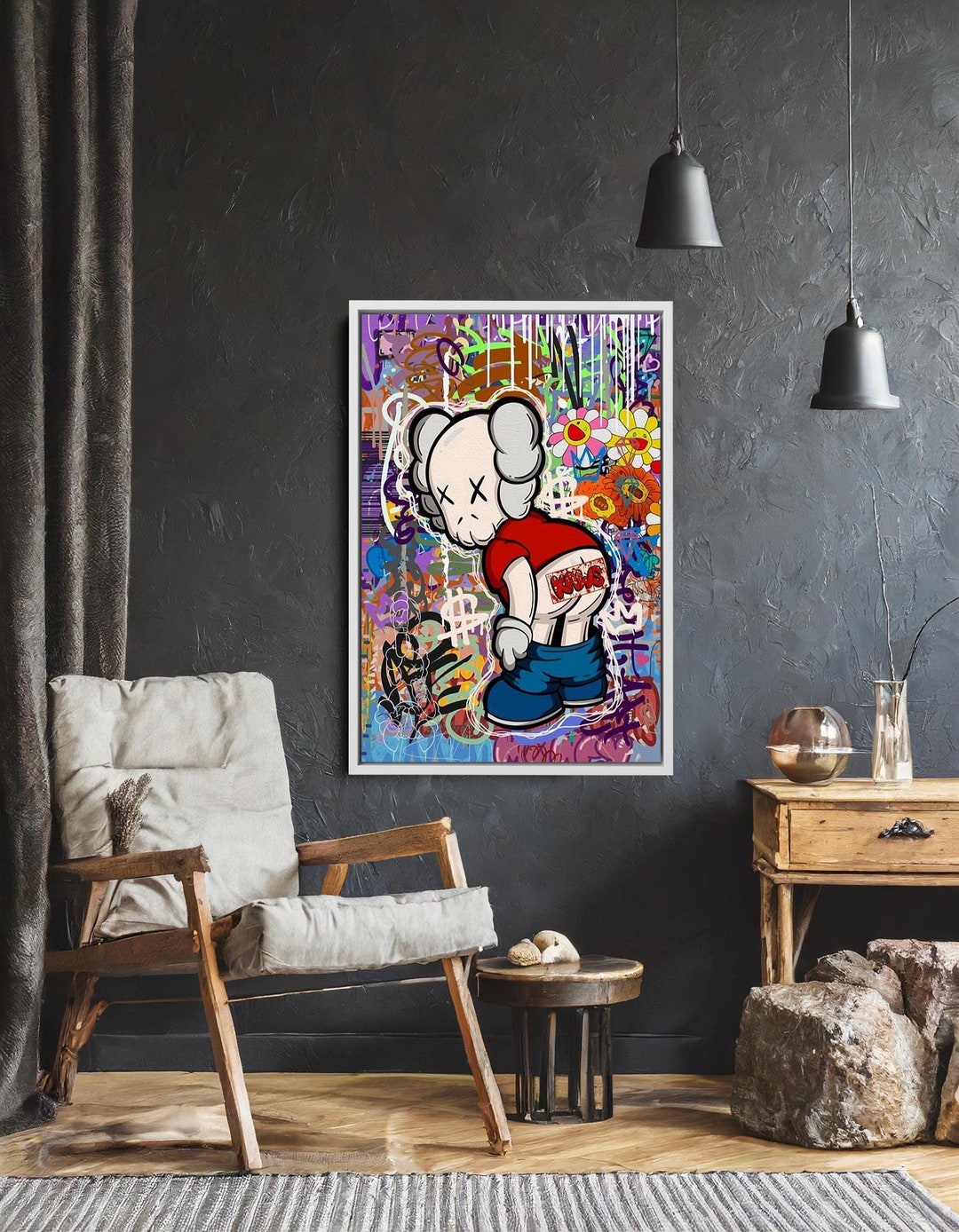 Funny Kaws Street Graffiti Pop Art Canvas, Modern Urban Wall Art ...