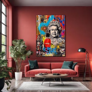 Banksy-inspired Queen Elizabeth II Pop Art Canvas, Bold Street Graffiti ...