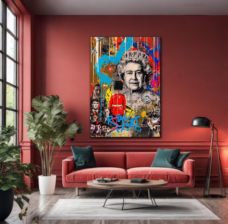 Banksy-inspired Queen Elizabeth II Pop Art Canvas, Bold Street Graffiti ...