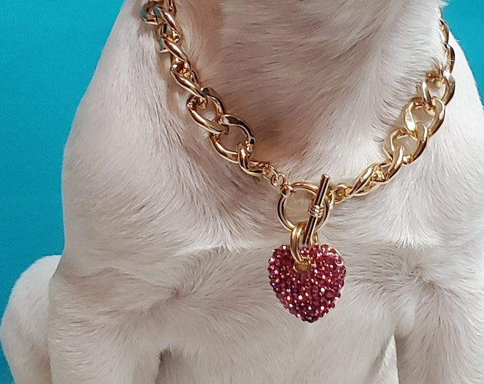 Supper Cute Dog Neck Chain Gold Color With Pink Color Heart - Etsy