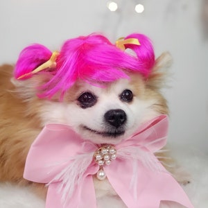 Hot Pin Color Dog Wig. With. Pony Tails /cute Pet Wig for Dog or Cat ...