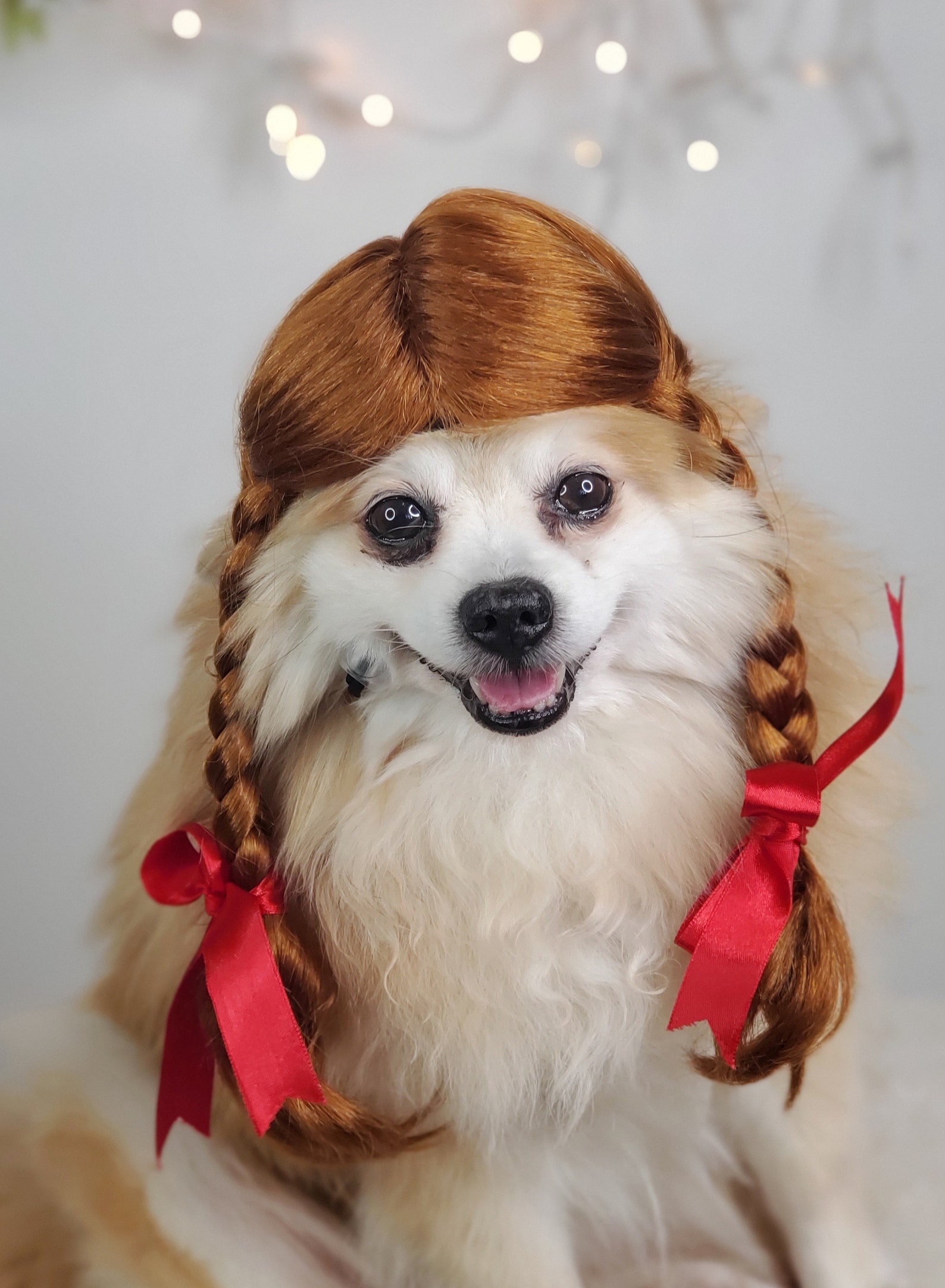 Braided Pet Wig With Red Bows, Dog or Cat Halloween Costume - Etsy