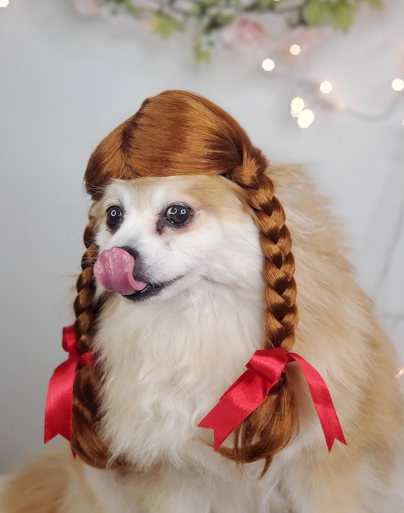 Braided Pet Wig With Red Bows, Dog or Cat Halloween Costume - Etsy