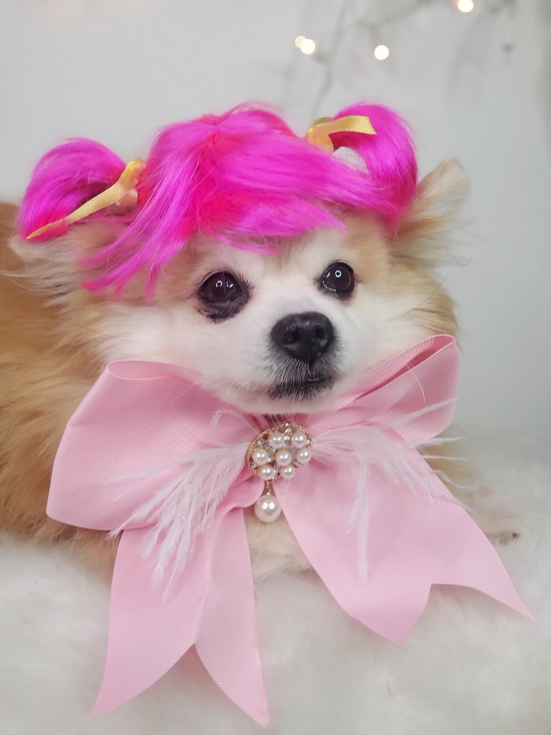 Hot Pin Color Dog Wig. With. Pony Tails /cute Pet Wig for Dog or Cat ...