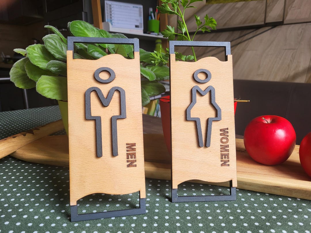 Toilet Sign Design SVG - Men & Women Restroom, 3-layer Wood Digital ...