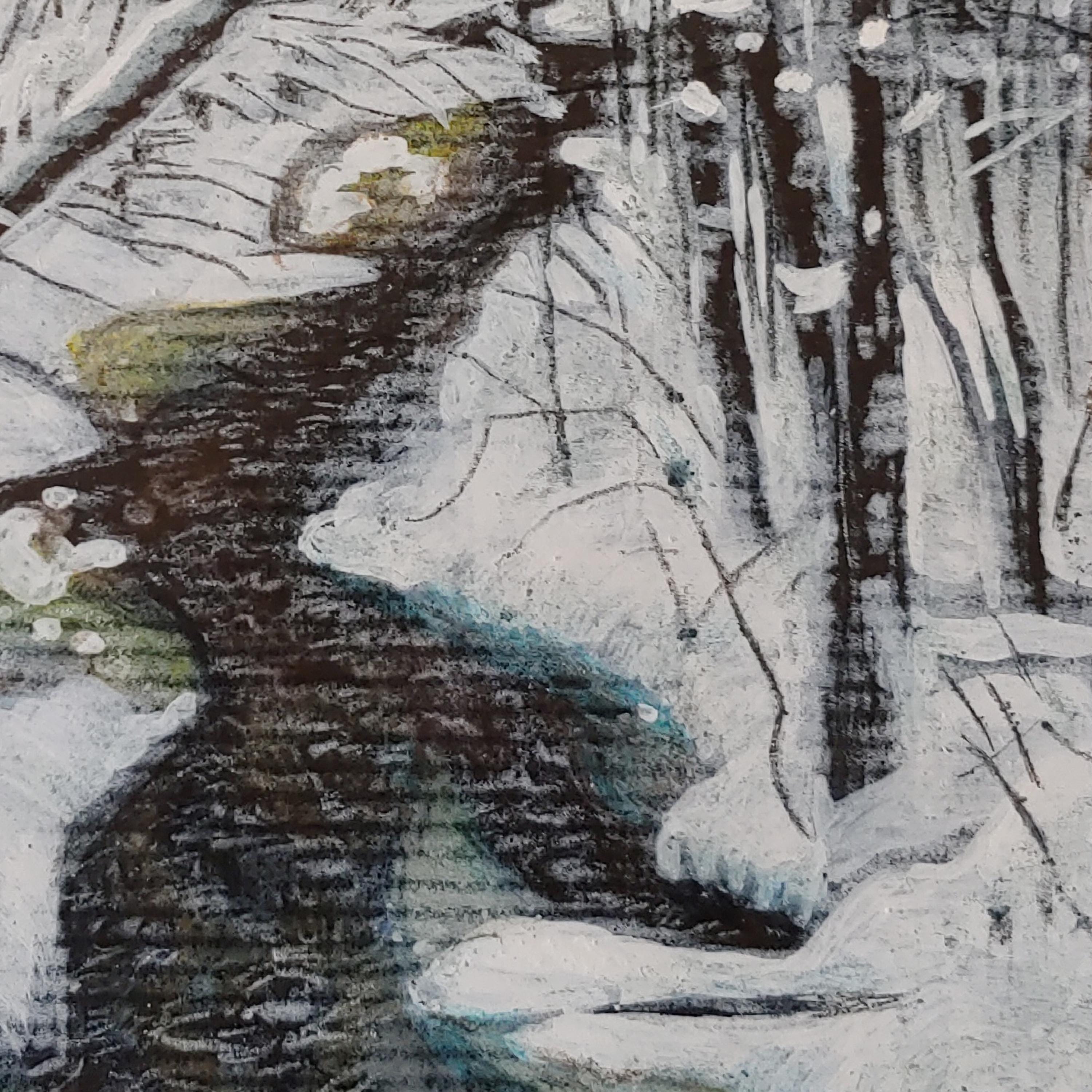 Original Pencil Drawing on Black Paper – Early Winter Creek With First ...