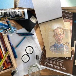 Original Pencil Crayon Art - Partially Frozen Winter Creek in Snowy ...