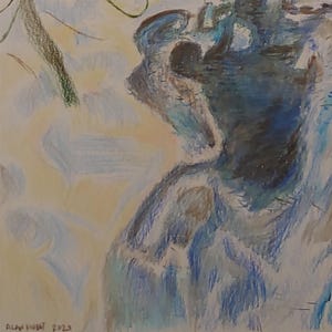 Original Pencil Crayon Art - Partially Frozen Winter Creek in Snowy ...