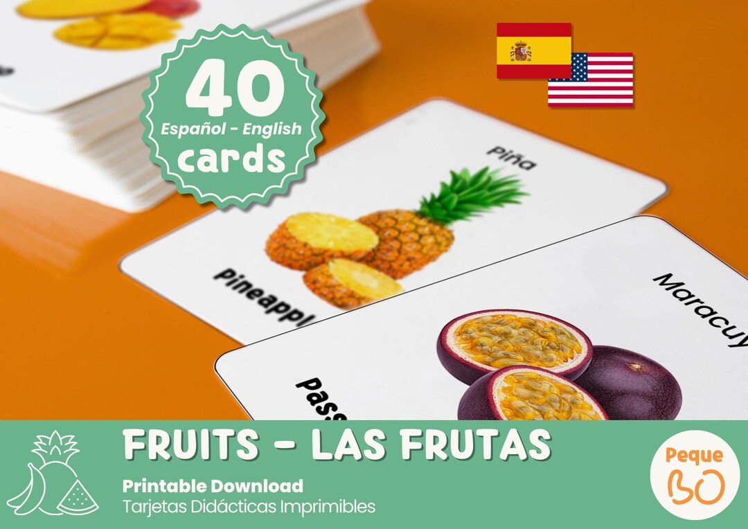 Bilingual Spanish-english Real Picture Flashcards for Kids – 40 Fruits ...