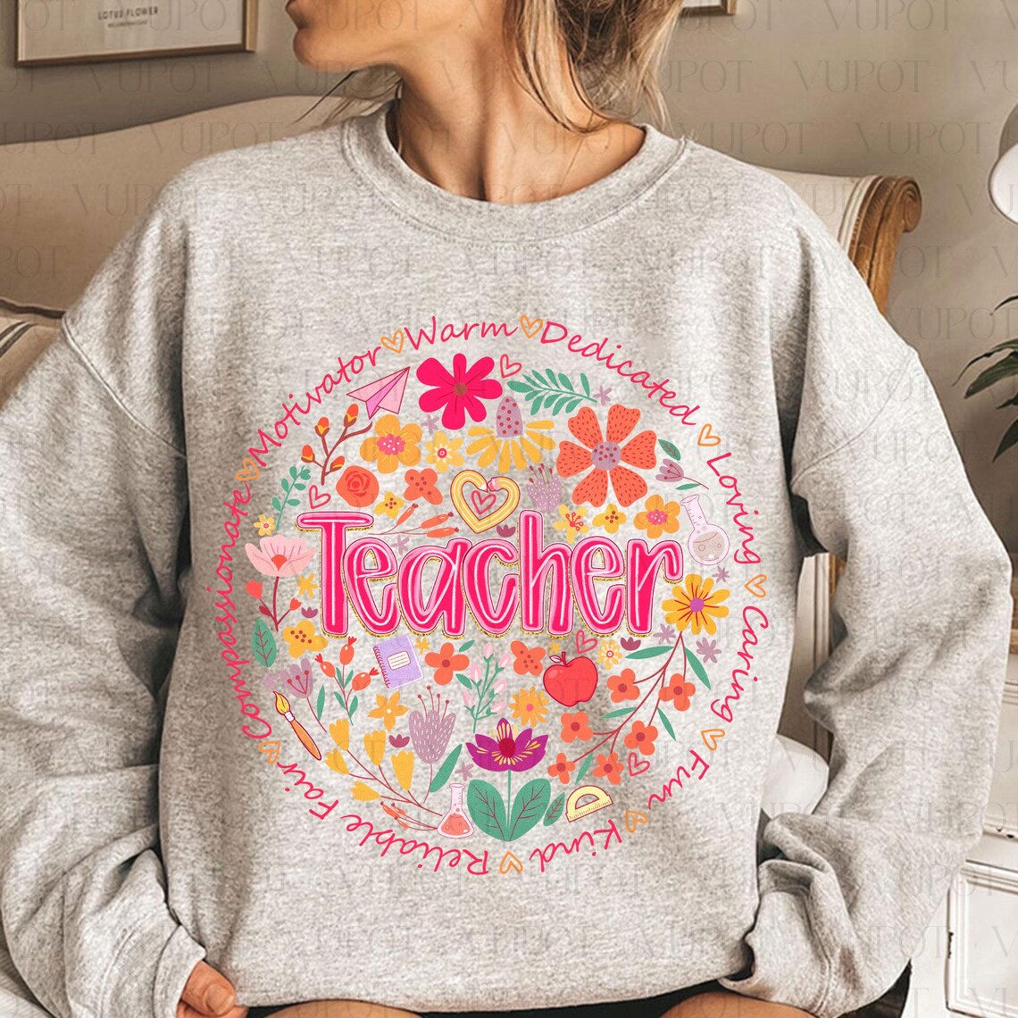 Retro Floral Teacher Png, Teacher Appreciation Png, Teacher Png ...