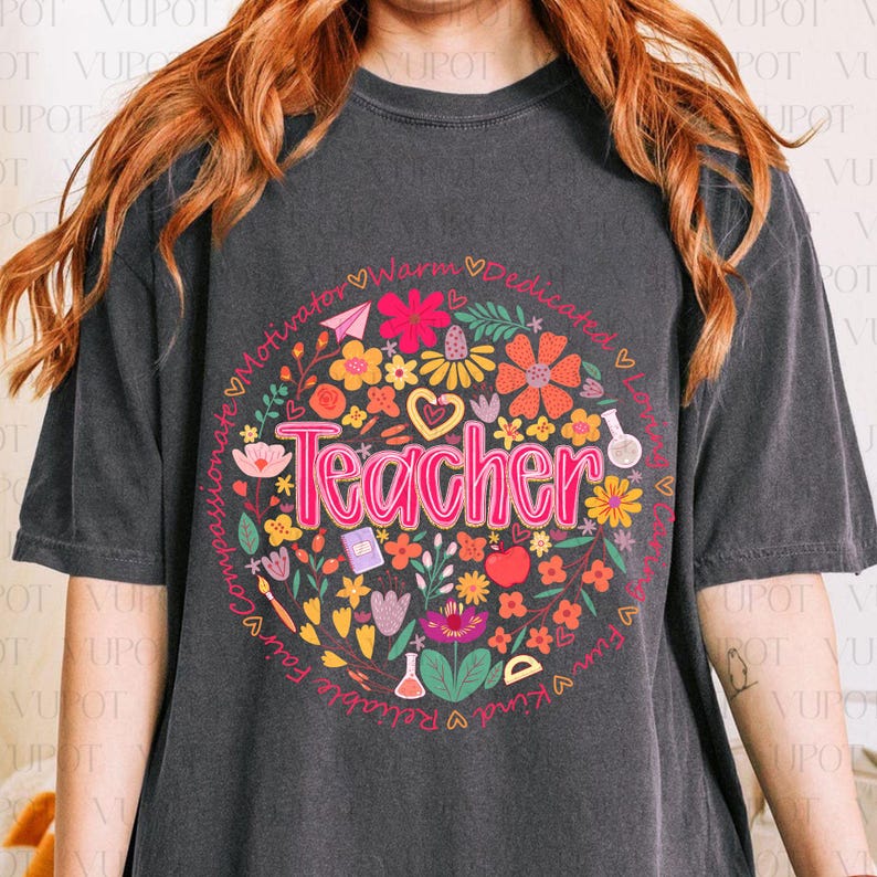 Retro Floral Teacher Png, Teacher Appreciation Png, Teacher Png ...