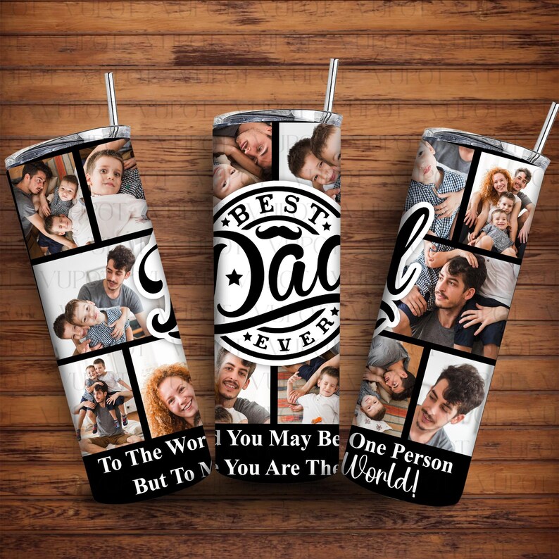 Editable Fathers Day Tumbler Canva Template PNG, Father’s Photo Collage ...